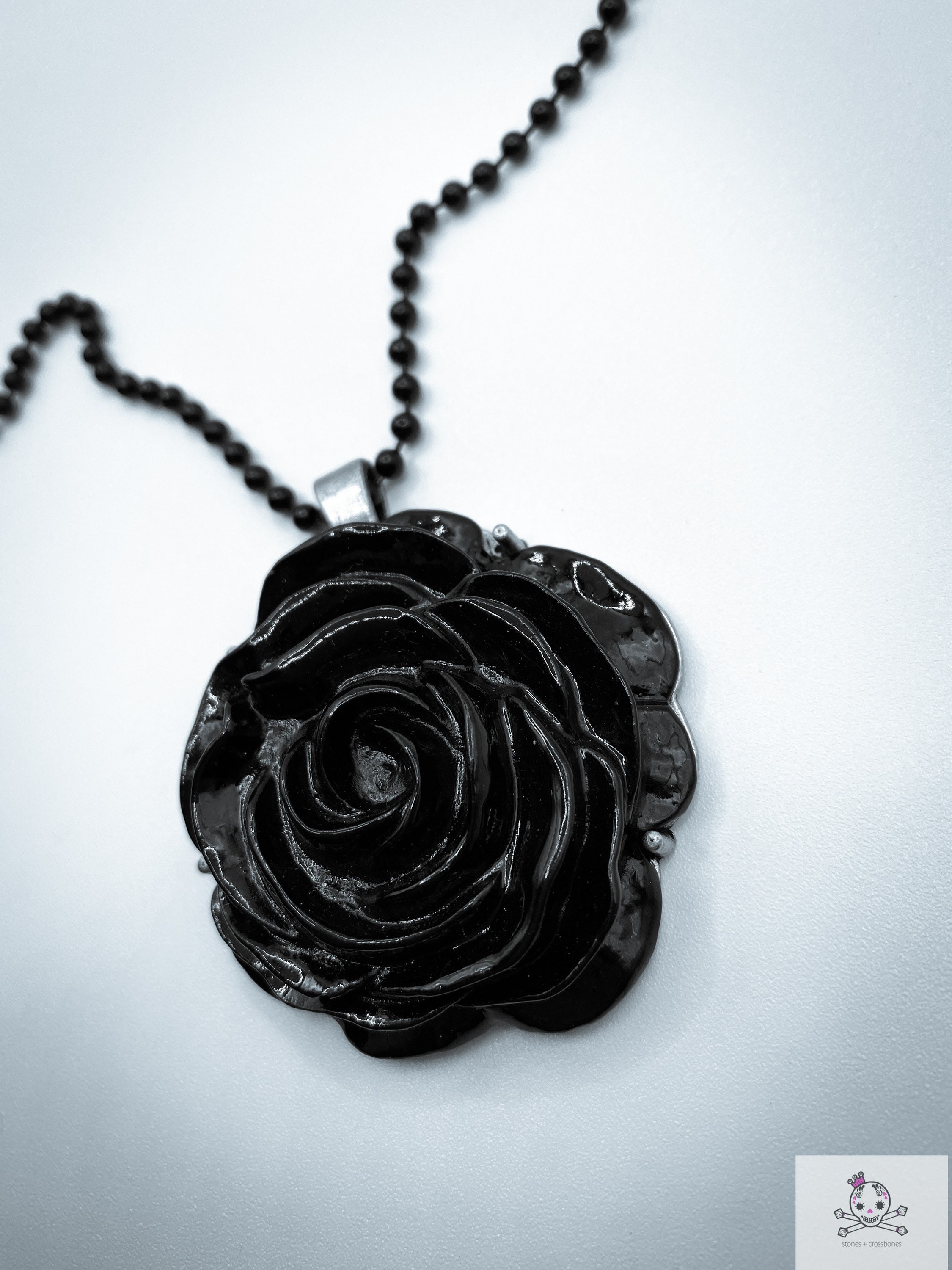 Black Rose Pendant Necklace - Etsy