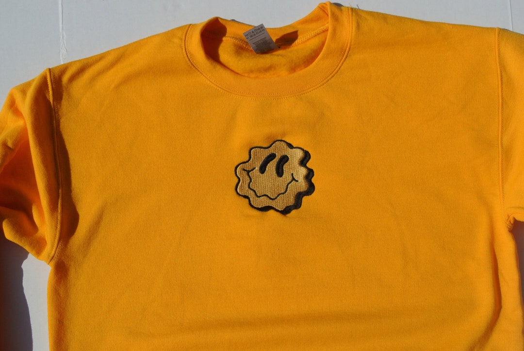 Stylish Wavy Smiley Face Embroidered Crewneck: Elevate Your Closet! - Etsy