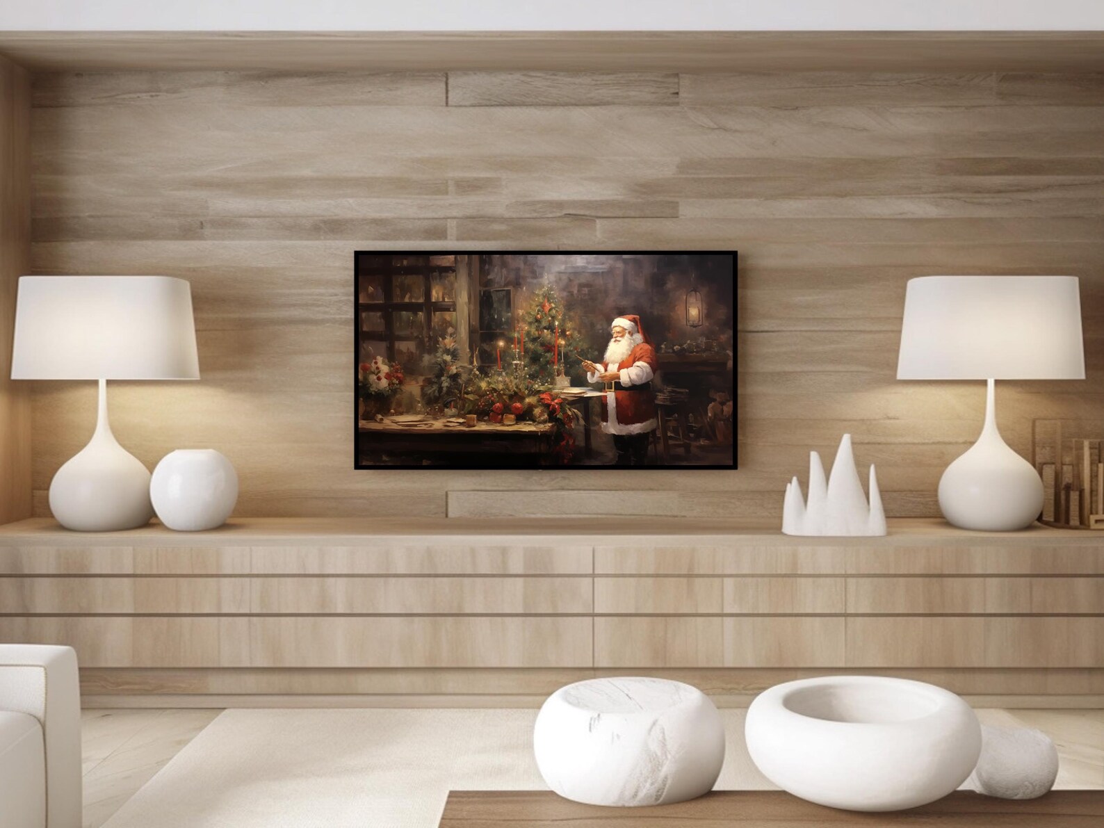 Vintage Santa Christmas Frame Tv Art, Neutral Holiday Santa Claus ...