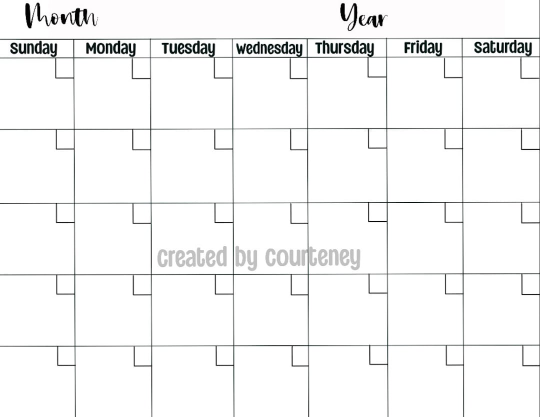 Blank Calendar Template - Etsy