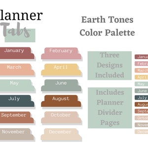 Printable Earth Tones Monthly Planner Tabs | Planner Divider Pages ...