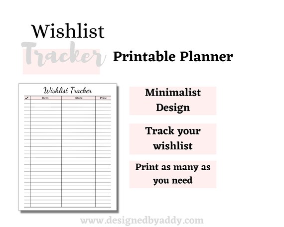 Printable Wishlist Tracker Shopping Wishlist Log Planner | Etsy