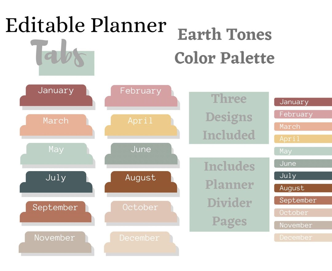 Editable Earth Tones Planner Tabs: Printable Dividers (digital Download ...