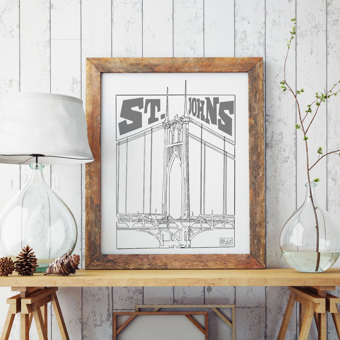 Continuous Line Drawing of St. Johns Bridge in Portland, Oregon ...