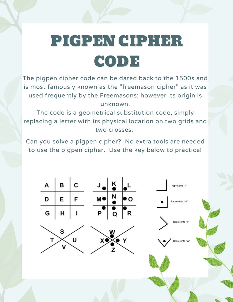 TREASURE HUNT: Nature, Classroom Activities, Pigpen Cipher - Etsy