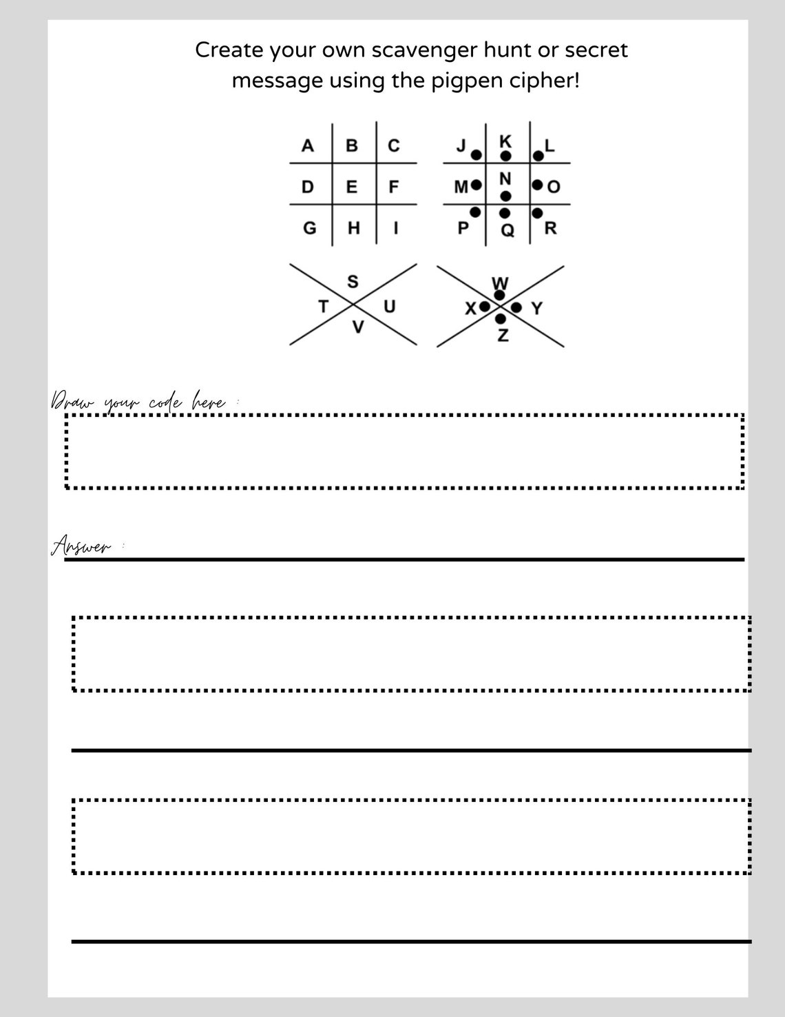 TREASURE HUNT: Home, Home Activities, Pigpen Cipher - Etsy