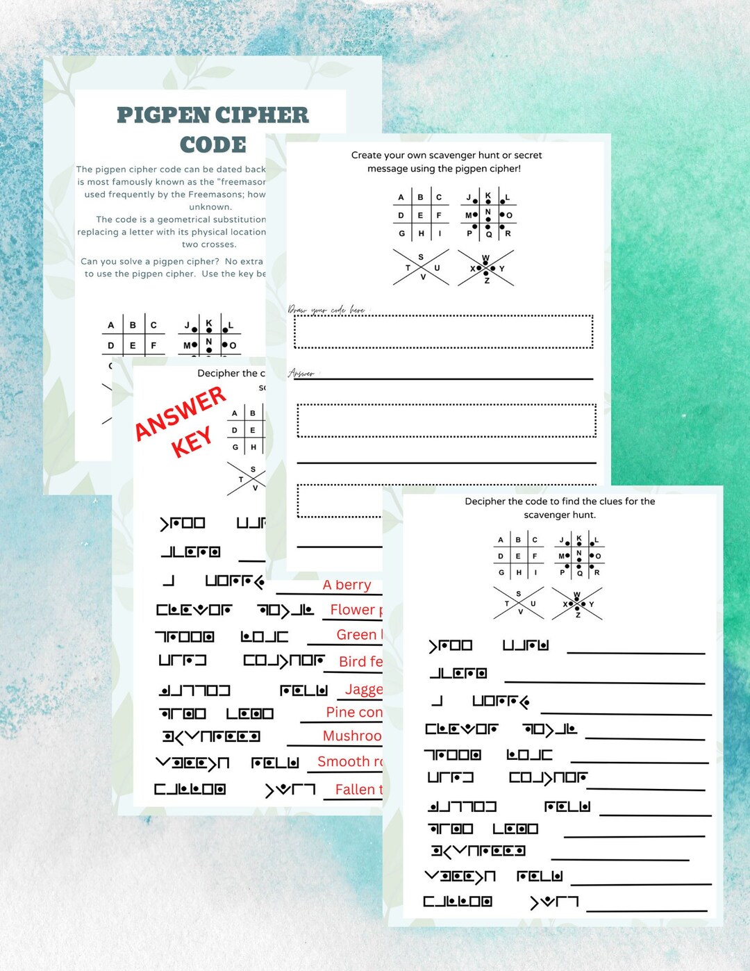 TREASURE HUNT: Nature, Classroom Activities, Pigpen Cipher - Etsy
