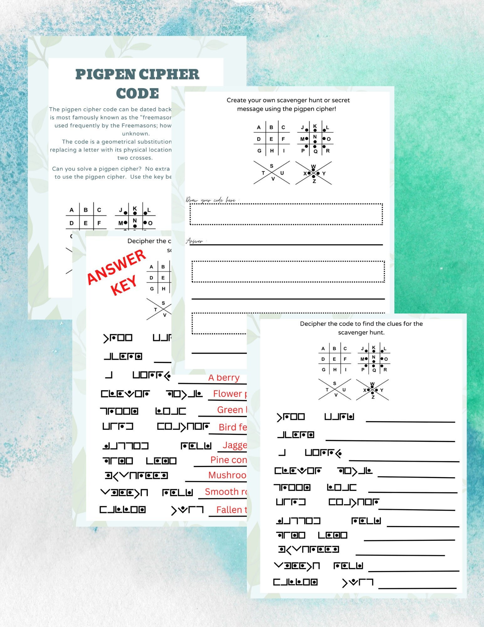 TREASURE HUNT: Nature, Classroom Activities, Pigpen Cipher - Etsy