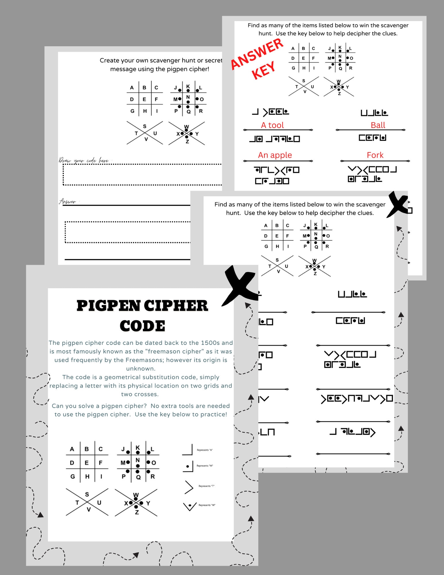 TREASURE HUNT: Home, Home Activities, Pigpen Cipher - Etsy
