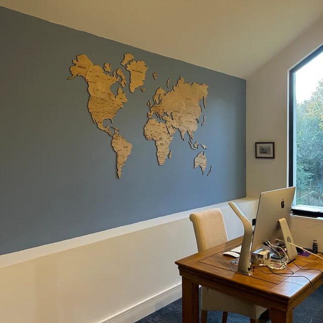 Wooden World Map Wall Art, Home Decor Geography Puzzle, Natural Wood ...