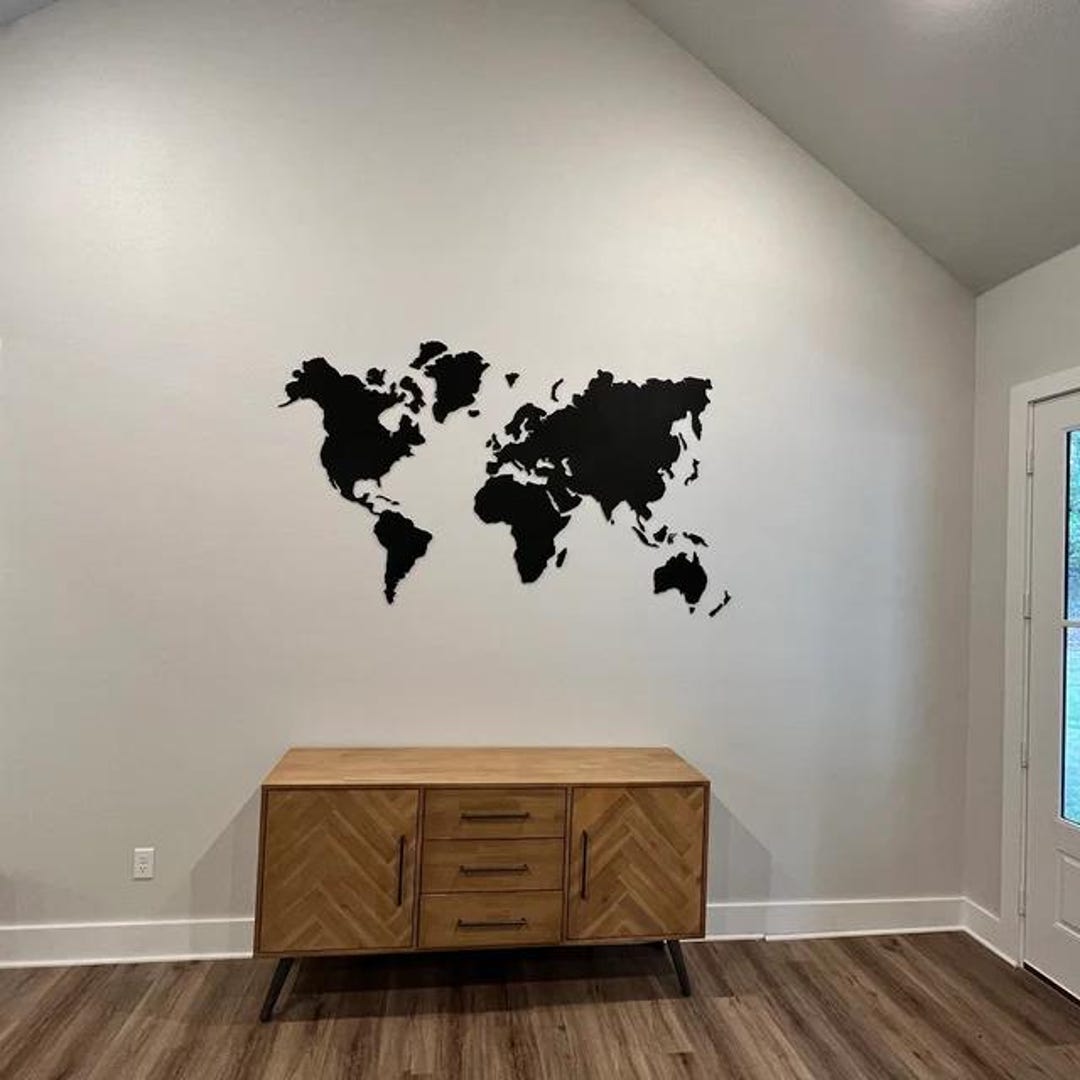 Natural Wood Dark Wall World Map, Plywood Black World Map Art, Home ...