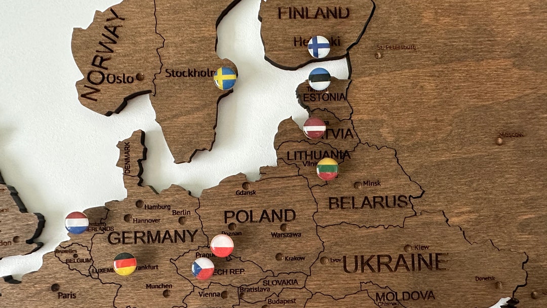 Wooden World Map Accessories, Pins + Flag - Etsy