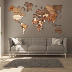 Natural Wood Dark Wall World Map, Plywood Black World Map Art, Home ...