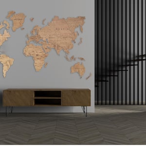 Natural Wood Dark Wall World Map, Plywood Black World Map Art, Home ...