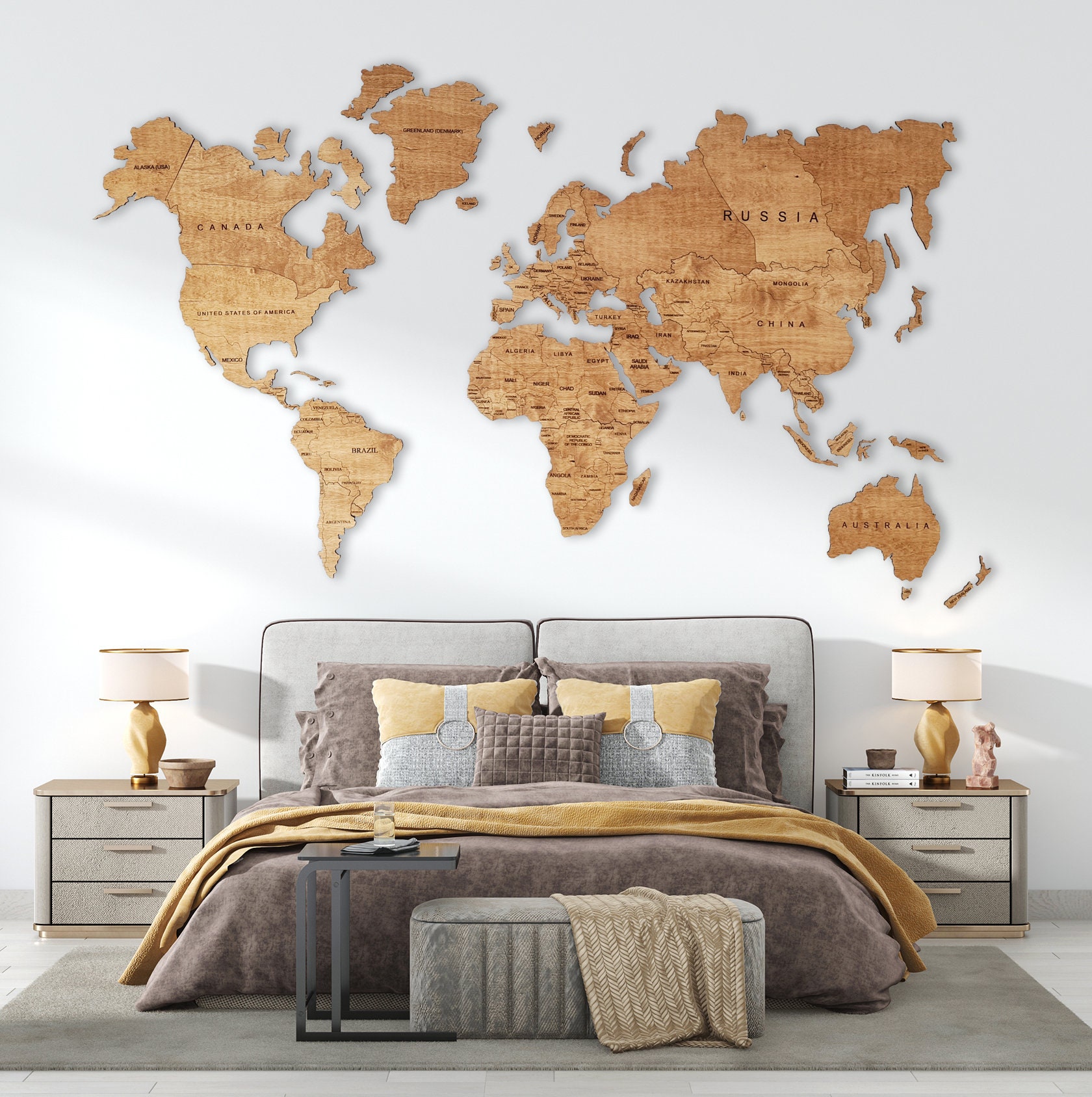 Wooden World Map, Wall Hanging Art Home Decor Room Decoration World Map ...