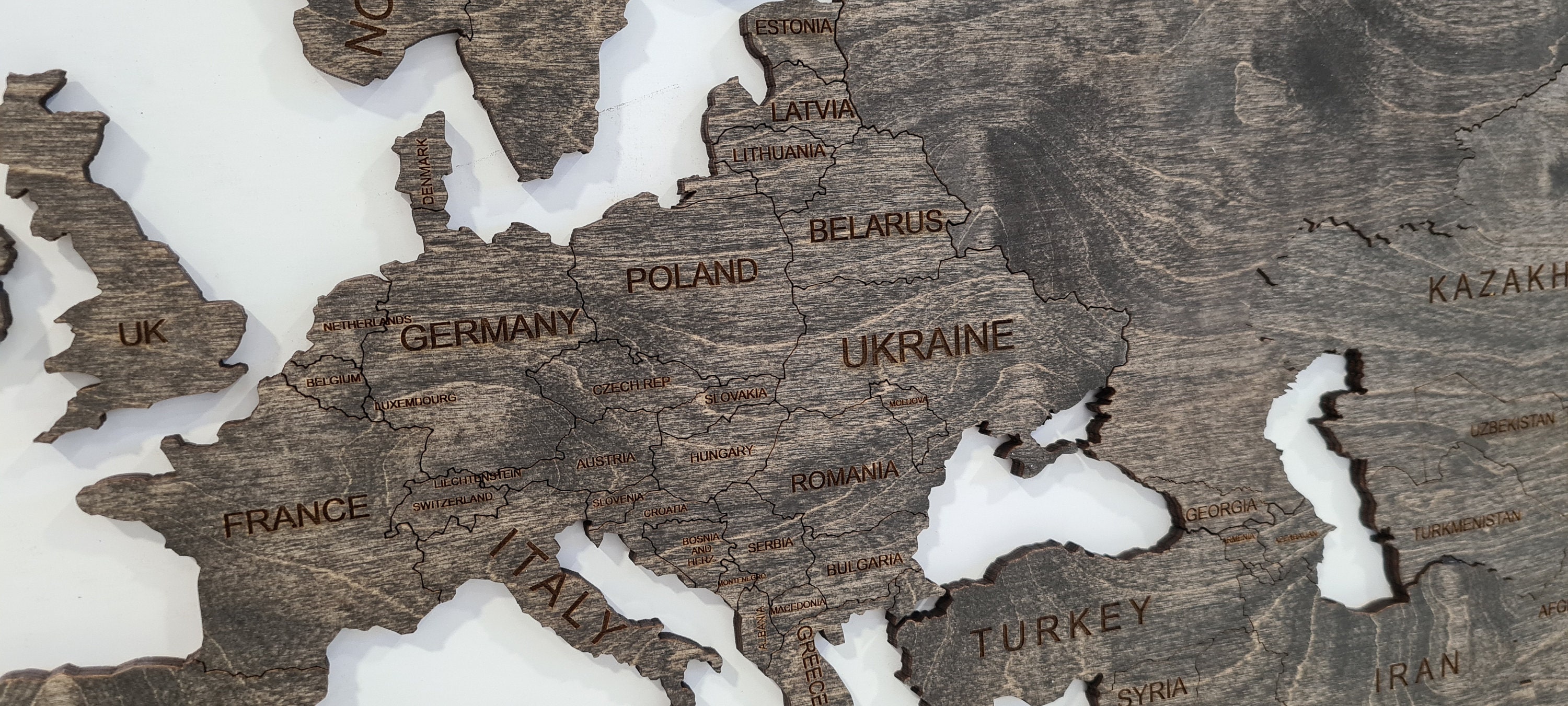Plywood World Map, White Gray Colored Wall Art Home Decor Room ...