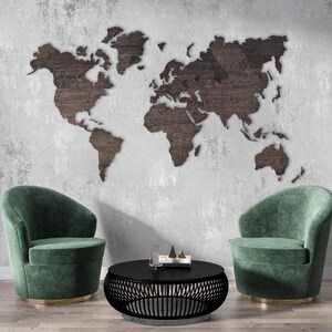 Natural Wood Dark Wall World Map, Plywood Black World Map Art, Home ...
