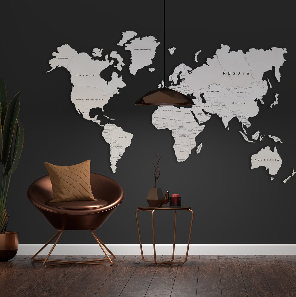 World Map Natural Colored Wood Nature Design Wall Art Home - Etsy