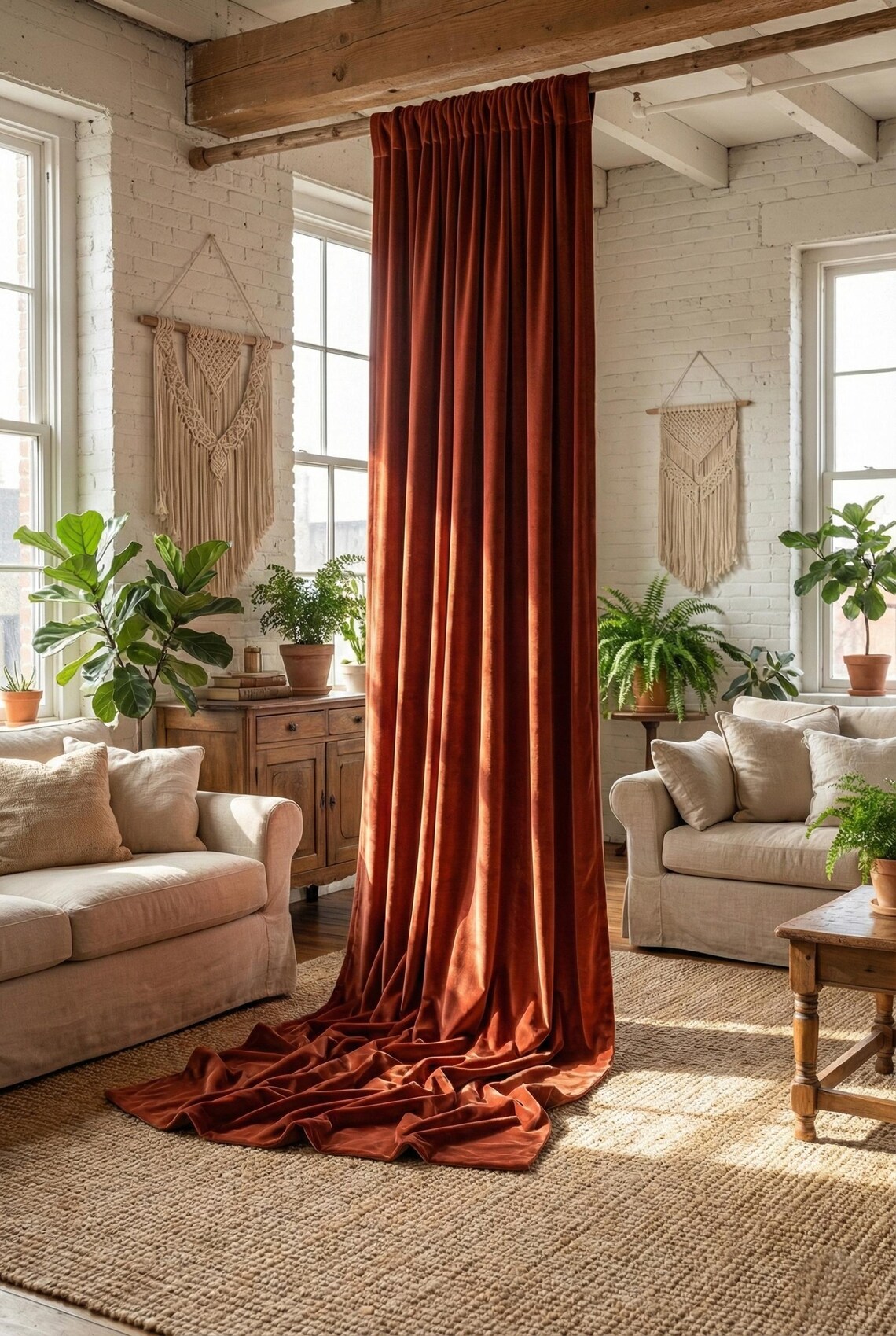 Terracotta Silk Velvet Curtain Panel, Rust Window Drape, Custom Size - Etsy