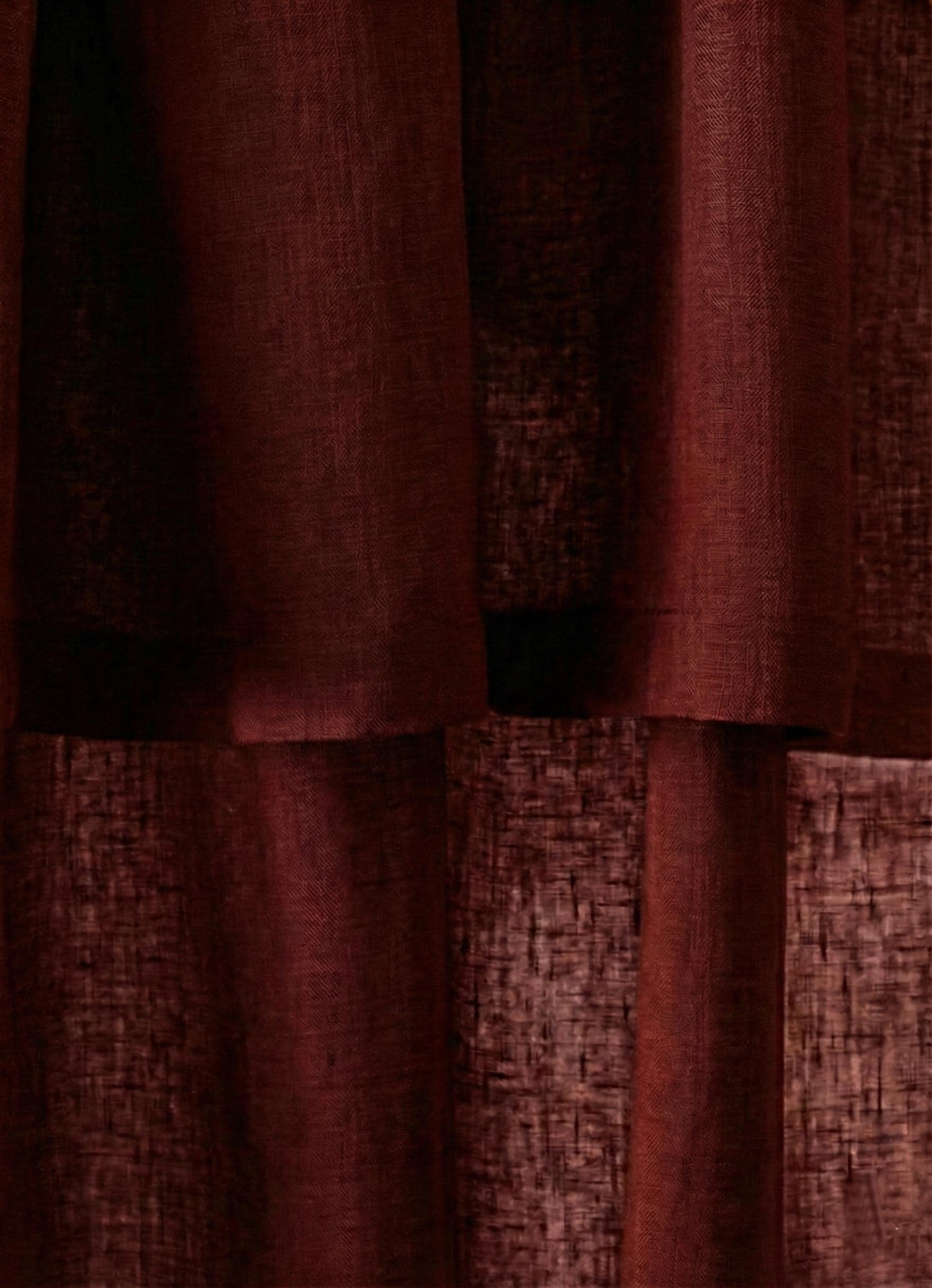 Dark Red Linen Cafe Curtains, Burgundy Sheer Kitchen Tier Curtains, Rod ...