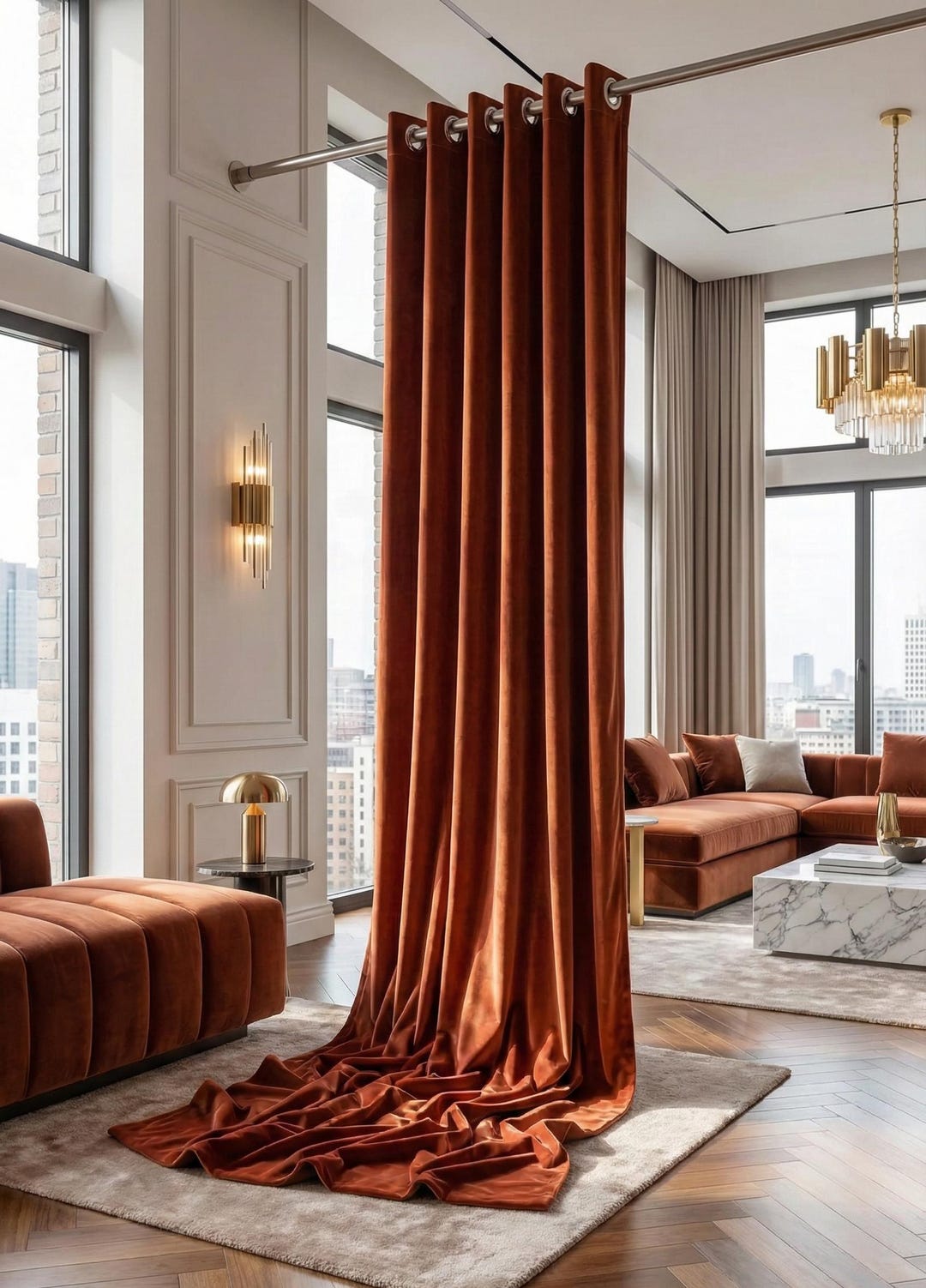Terracotta Silk Velvet Curtain Panel, Rust Window Drape, Custom Size - Etsy