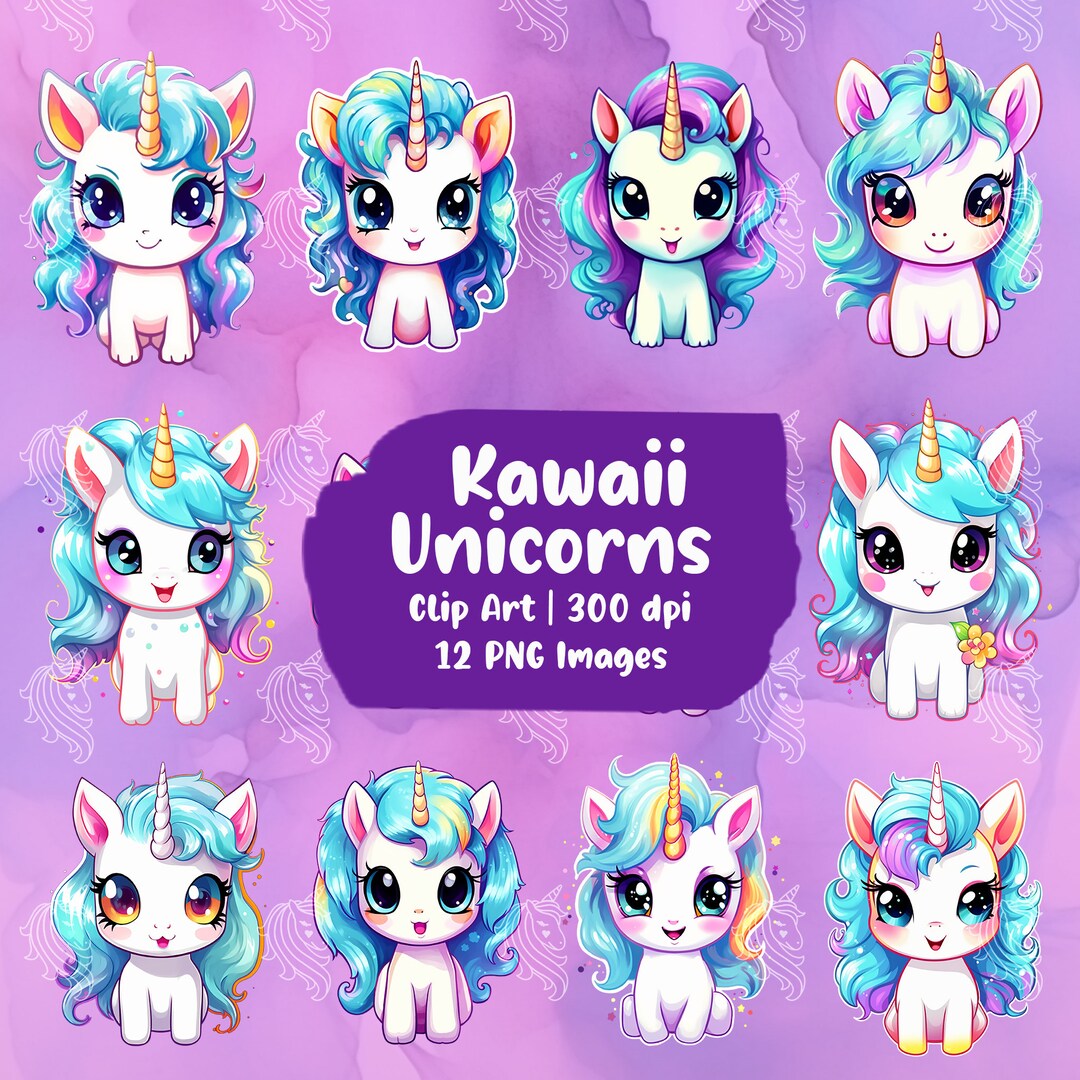 12 Kawaii Unicorn Clip Art Images | Sticker Pack | Digital Download ...