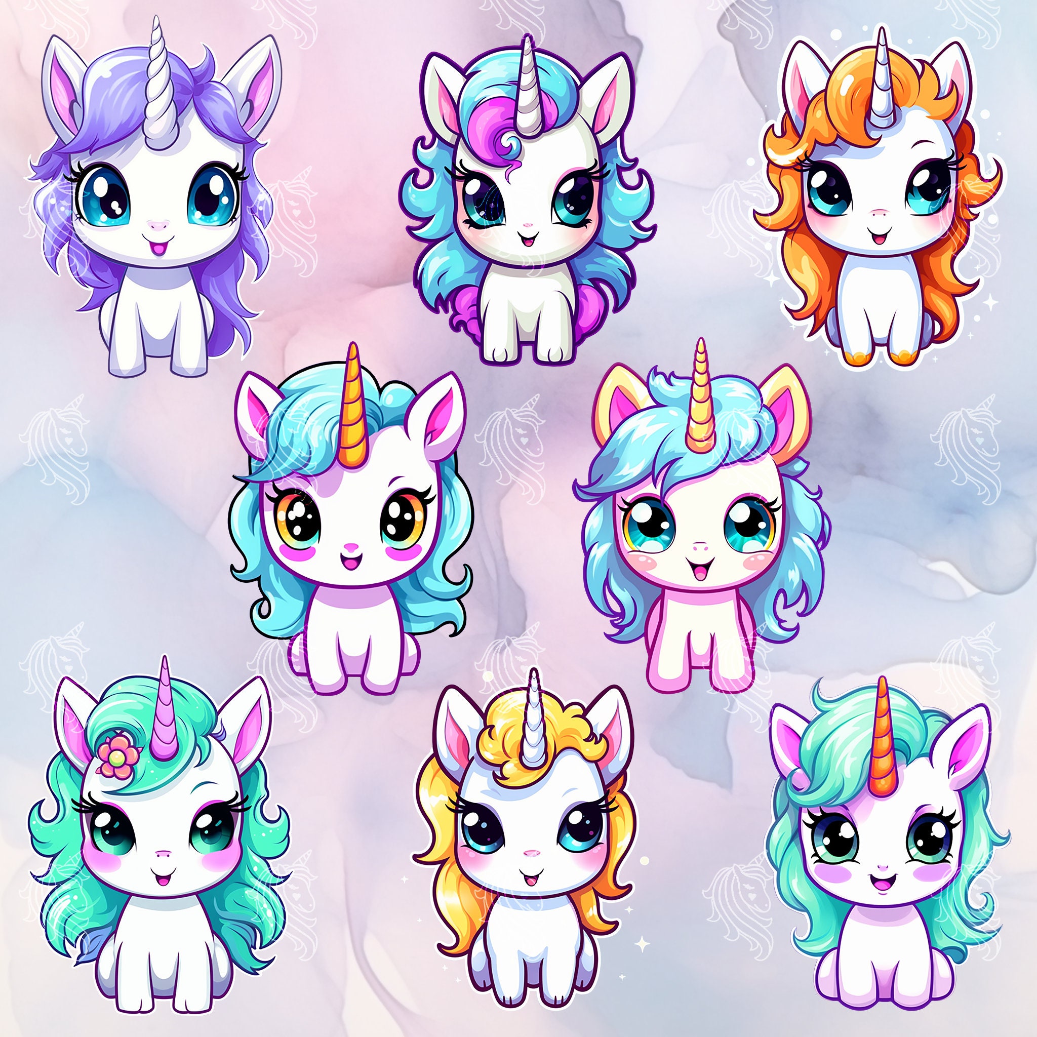 24 Kawaii Unicorn Clip Art Images | Sticker Pack | Digital Download ...
