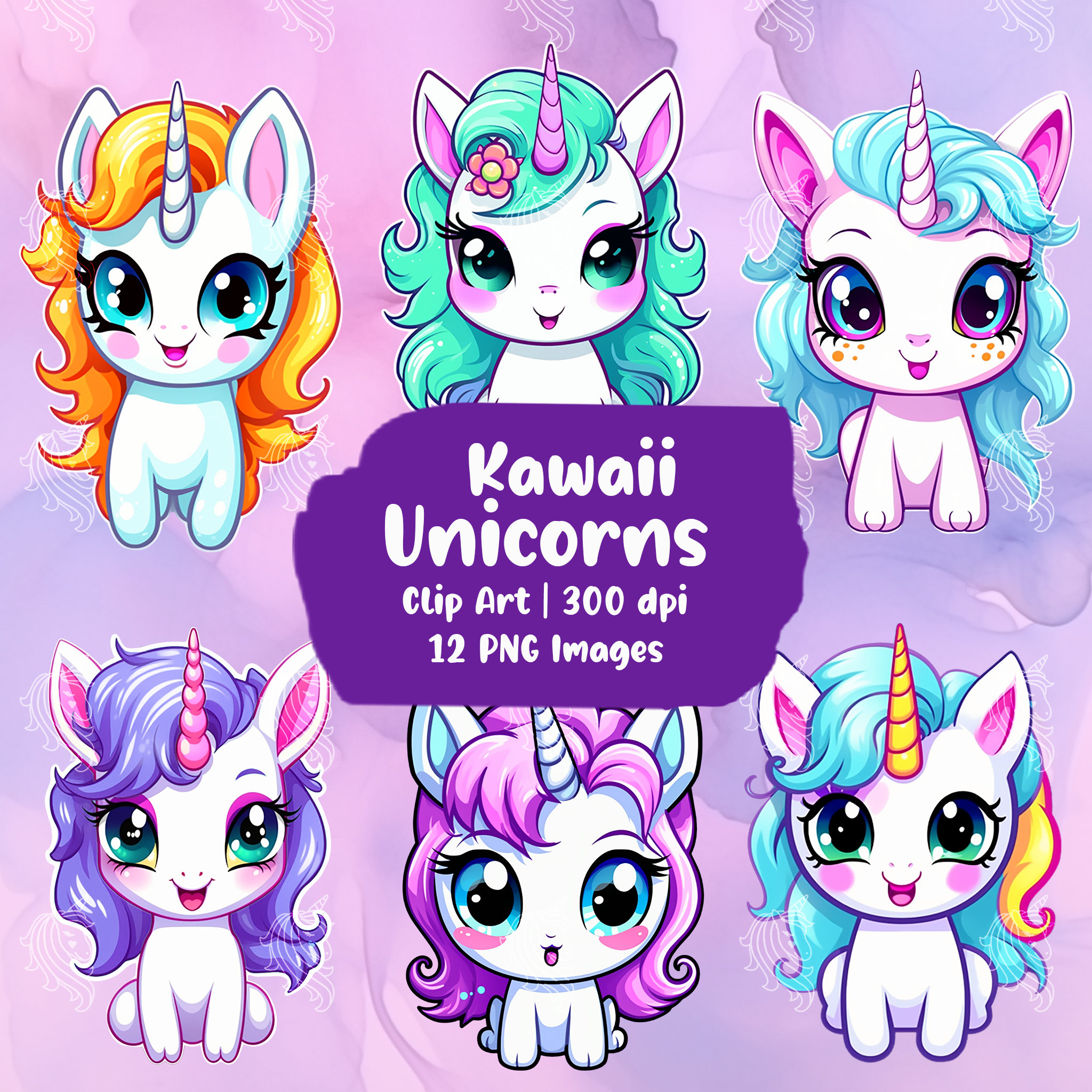 24 Kawaii Unicorn Clip Art Images | Sticker Pack | Digital Download ...