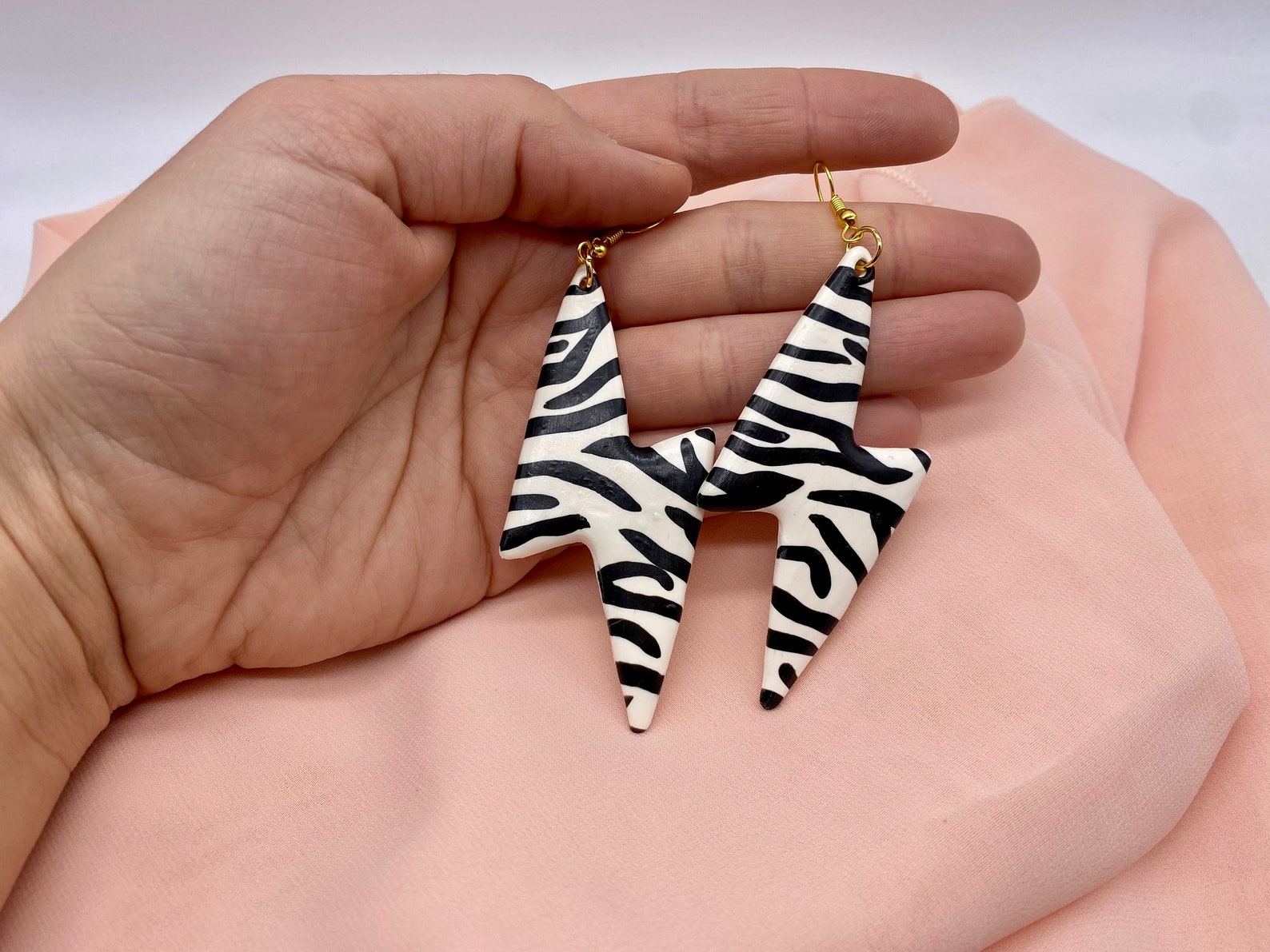 Animal Print Earrings, Zebra Dangle Earrings, Lightning Bolt Earrings - Etsy