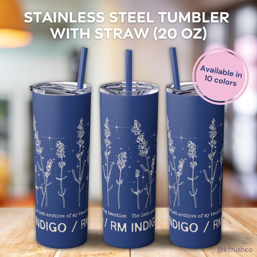 Indigo RM Skinny Tumbler With Straw, Namjoon Tumbler, Bts RM Tumbler ...