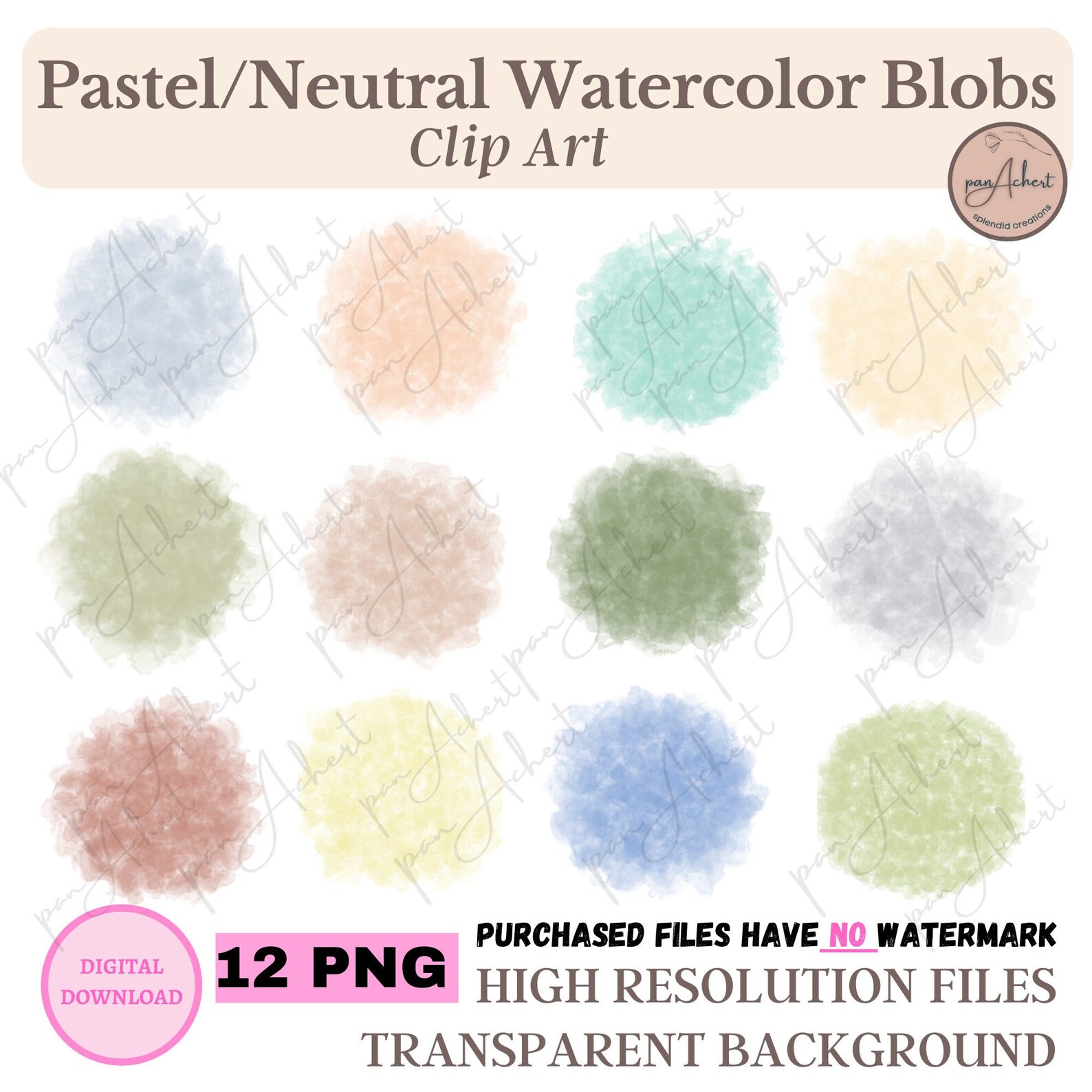 Pastel/neutral Watercolor Blobs Clipart, Watercolor Background ...