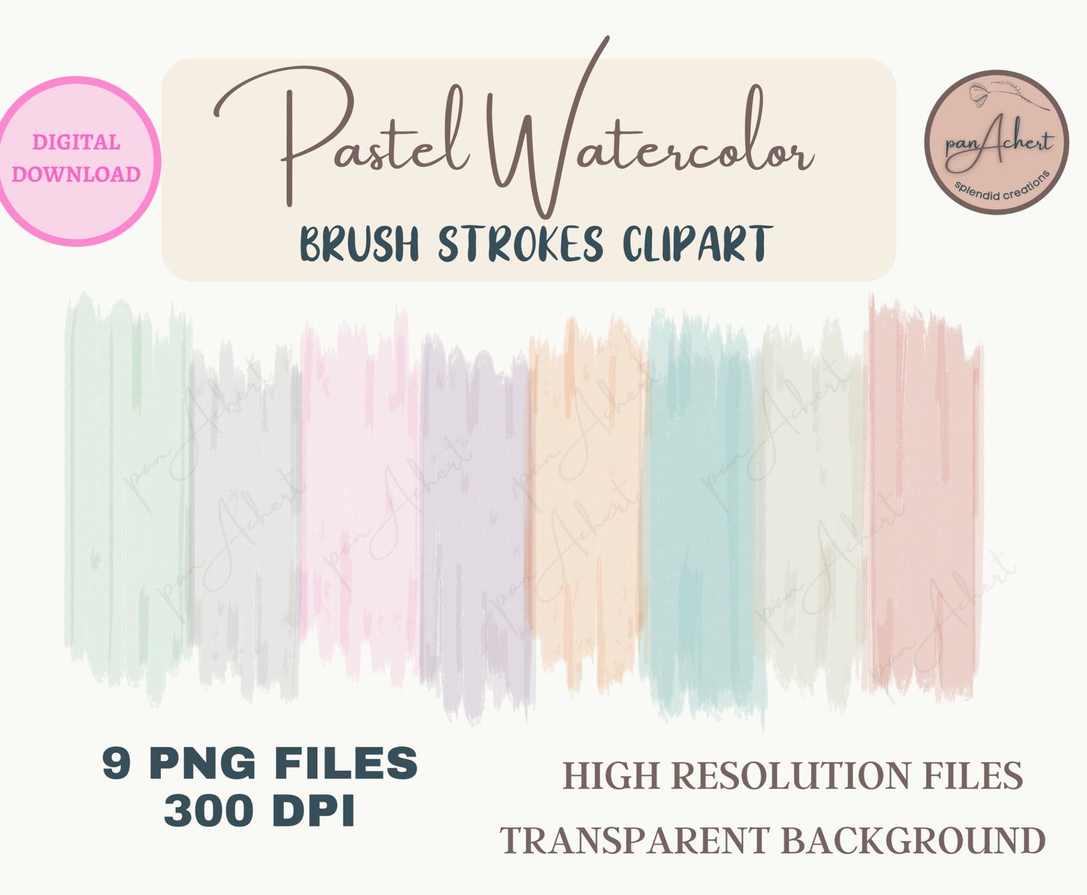 Bundle of 4 Boho Rainbow Watercolor PNG Clip Art, Pastel Watercolor ...
