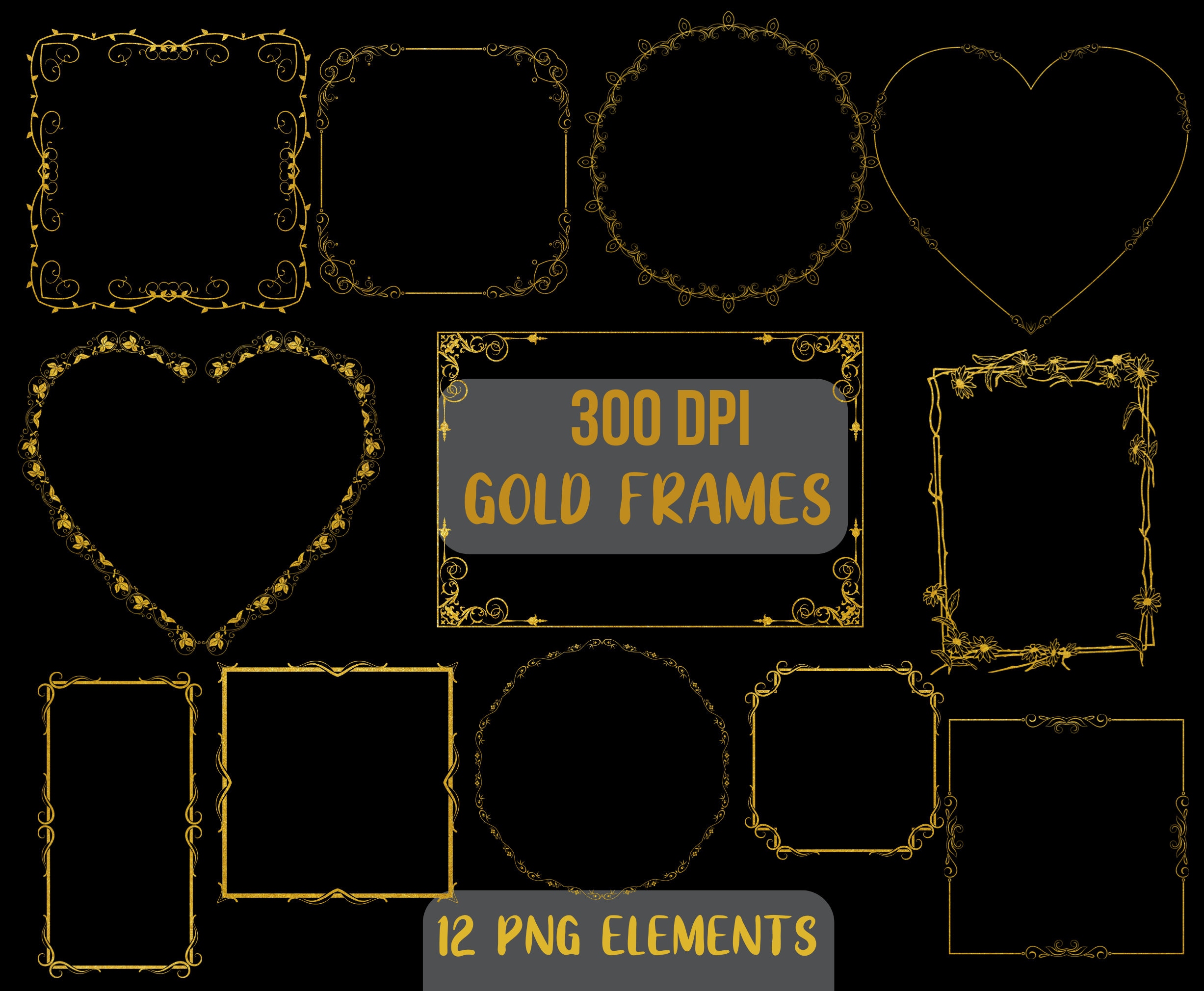 Gold Frames Clipart Gold Frame PNG Clipart Gold Design - Etsy
