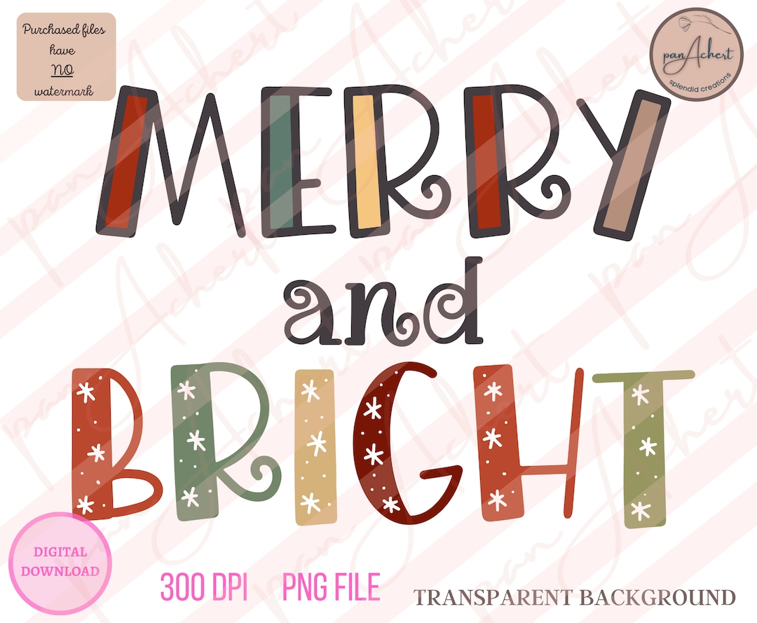 Merry and Bright PNG, Merry and Bright, Retro Christmas, Retro ...