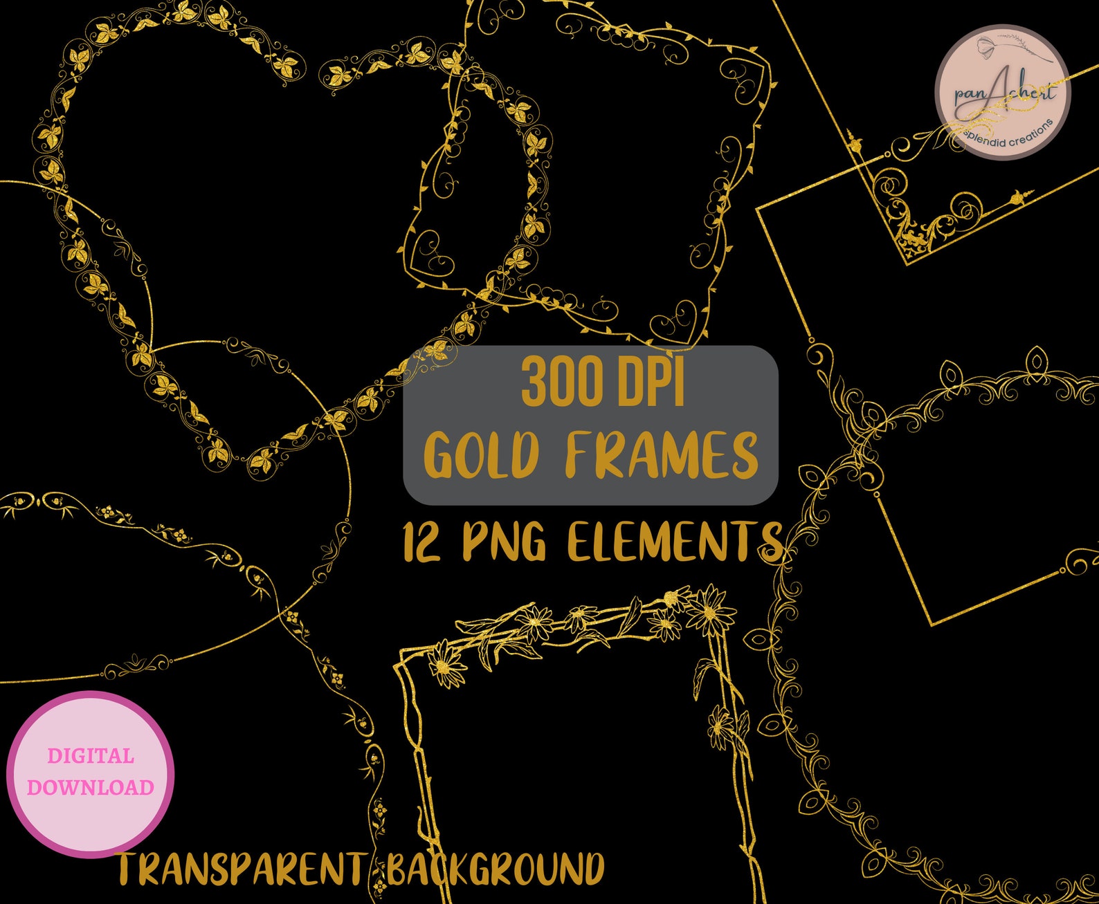 Gold Frames Clipart Gold Frame PNG Clipart Gold Design - Etsy