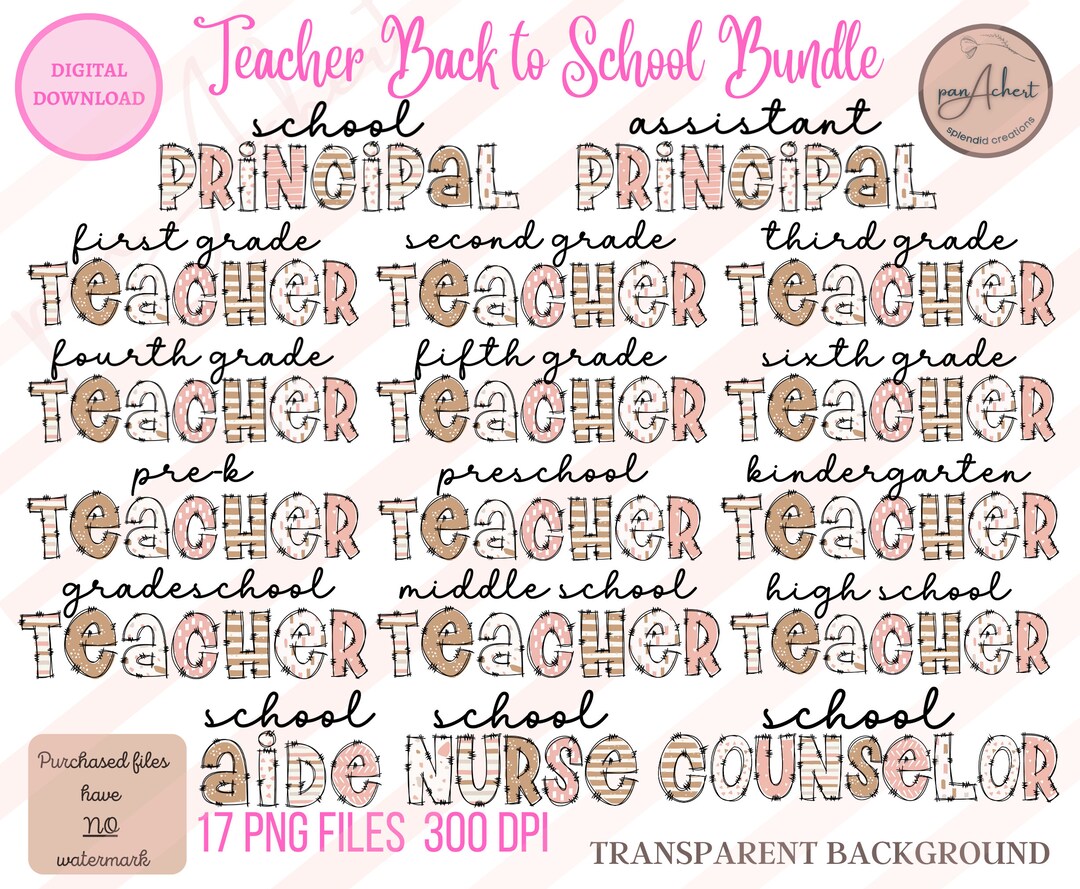 17 Teacher Back to School PNG Bundle, School PNG Bundle, Back to School ...