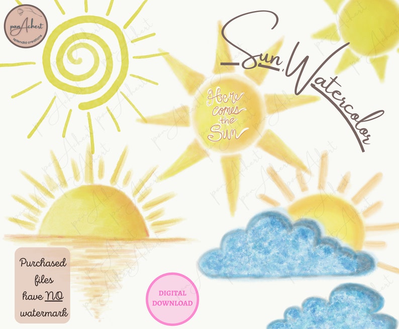 Watercolor Sun Clipart Bundle PNG Files Sublimation Designs - Etsy