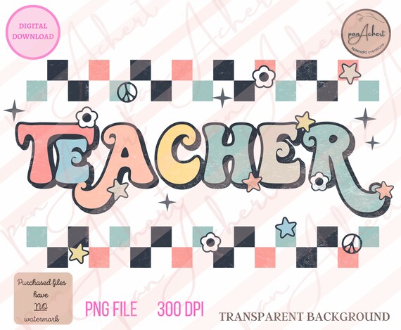 Teacher Png Teacher Checkered Png Teacher Rainbow PNG - Etsy