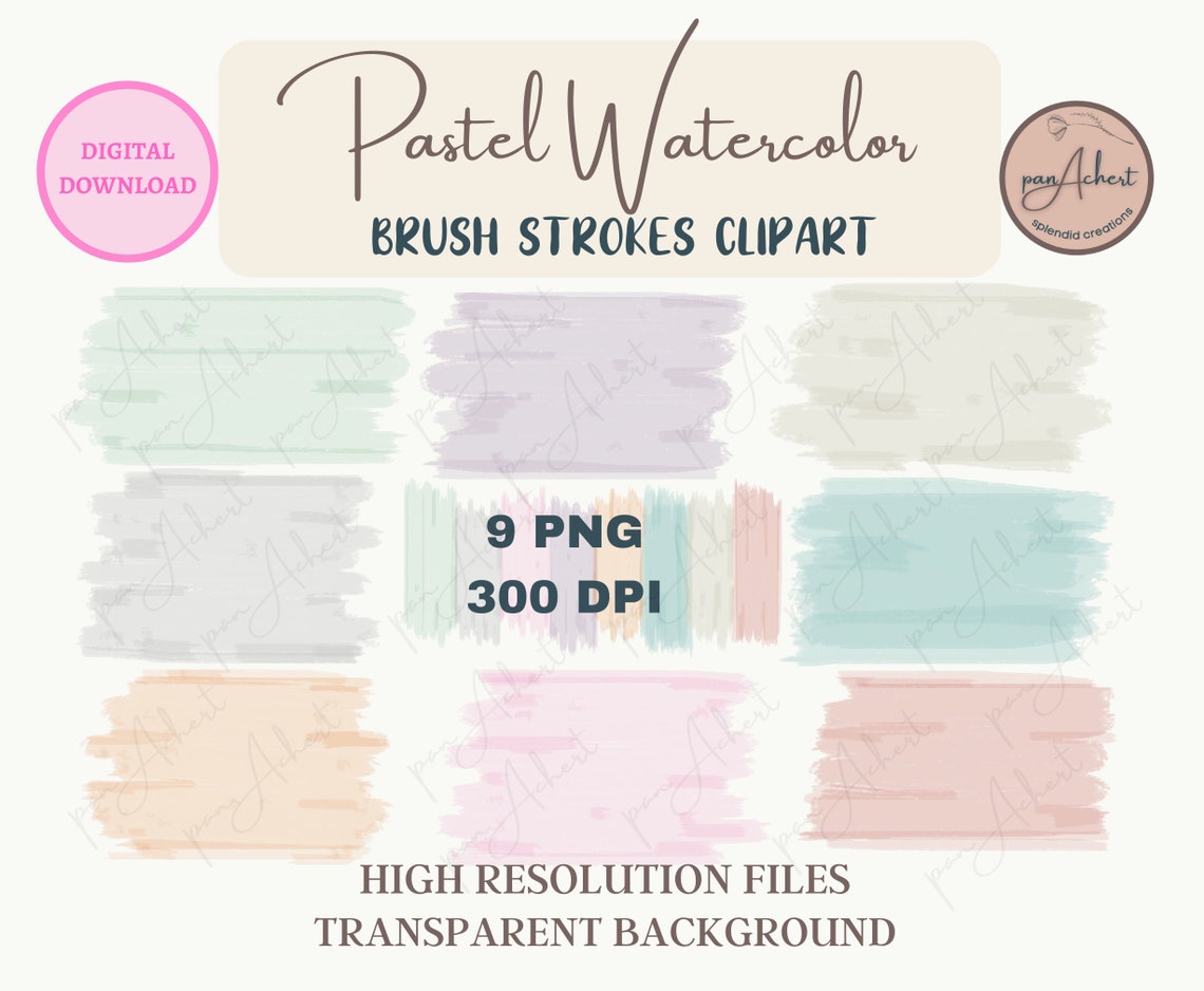Pastel Watercolor Brush Strokes PNG Clipart Hand Drawn Pastel - Etsy