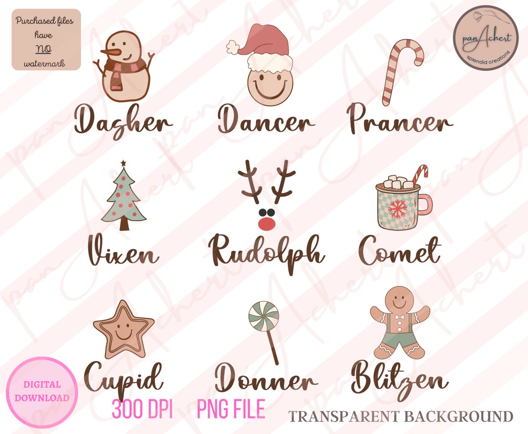 Dasher Dancer Prancer PNG, Rudolph PNG, Reindeer Names Png, Christmas ...