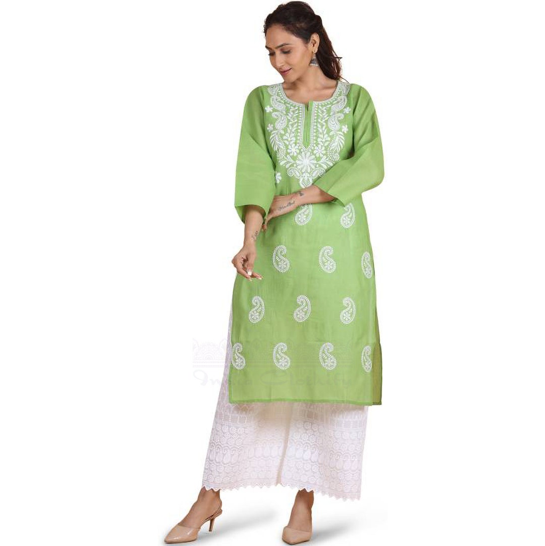 Kali Work Henna Green Color Lucknowi Chikankari Kurta for - Etsy