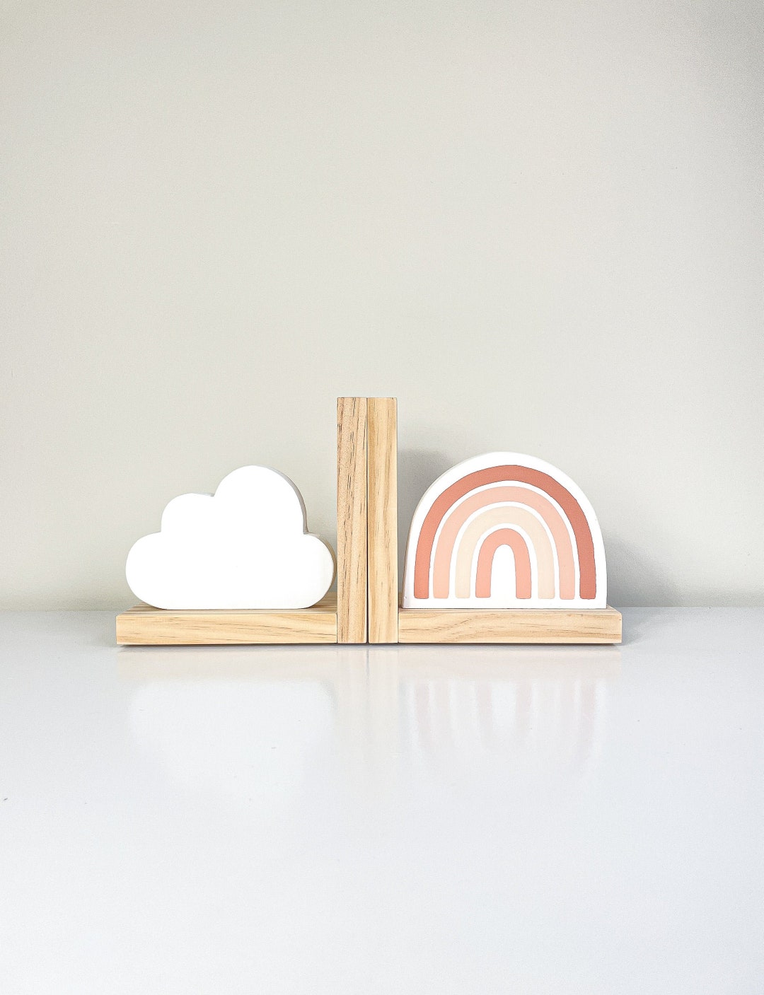 Blush Pink Boho Rainbow & Cloud Bookends for Kids Nursery Decor, Baby ...