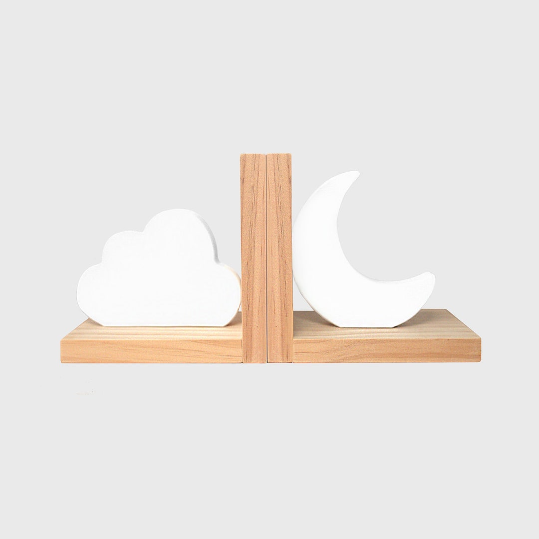 Moon & Cloud Bookends for Kids, Moon Nursery Decor, Baby Shower Book ...