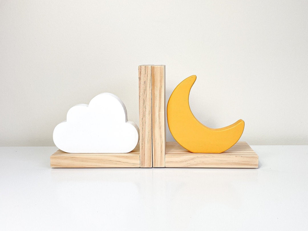 Moon & Cloud Bookends for Kids, Moon Nursery Decor, Baby Shower Book ...