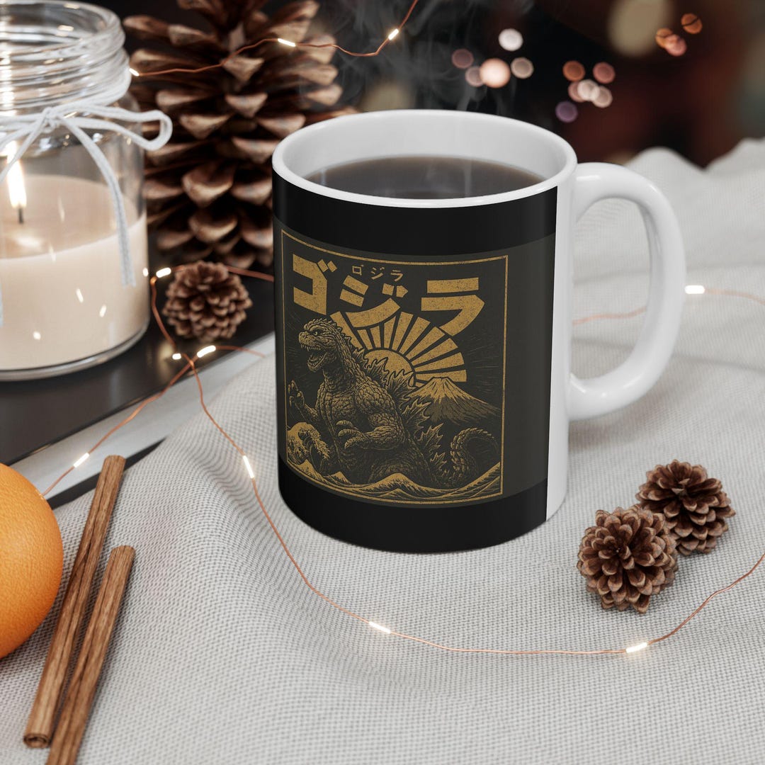 Godzilla Accent Kaiju Vintage Great Wave Mug | Ceramic Accent Mug - Etsy