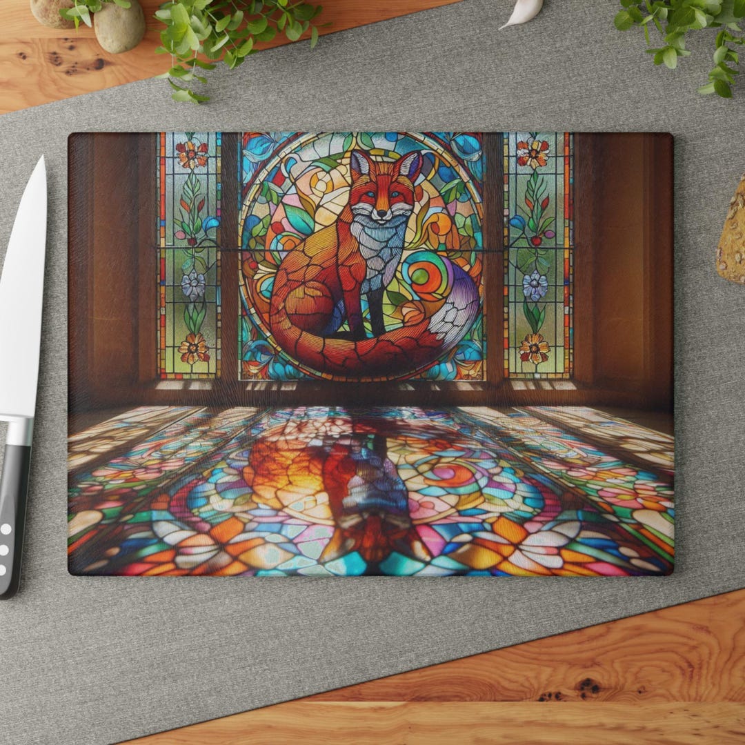 Fox Stain Glass Cutting Board, Kitchen Decor, Chopping Board, Unique ...