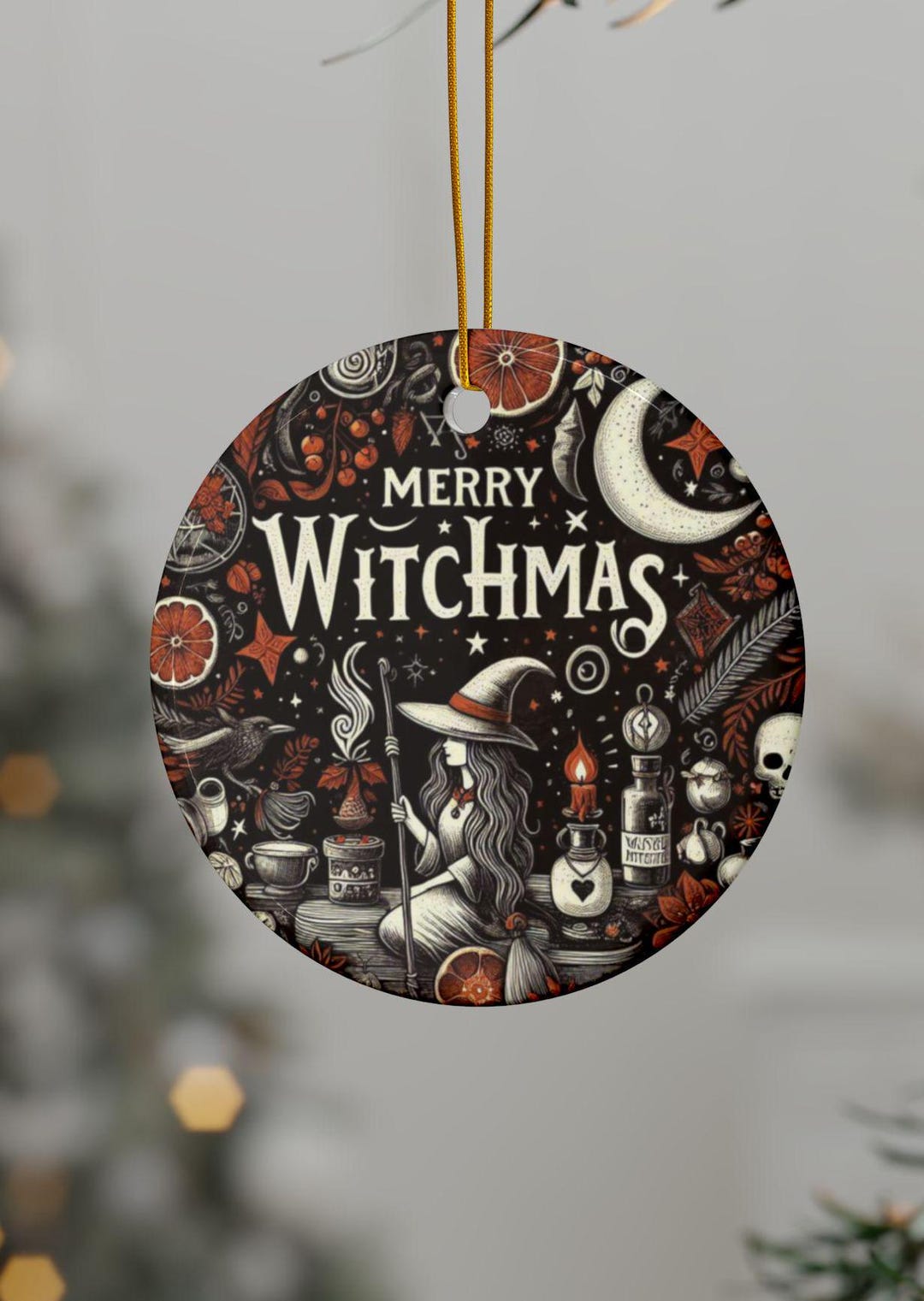 Ceramic Ornaments, Witch Christmas Decor, Pagan Yule Ornament, Holiday ...