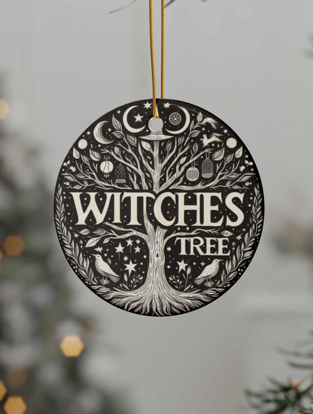 Ceramic Ornaments, Pagan Witches Tree Design, Holiday Decoration, Yule ...