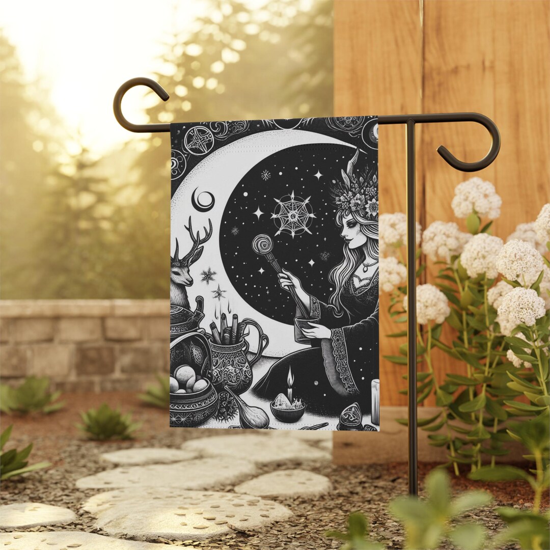 Garden Banner, Pagan Yule Witch Snow Moon House Banner, Occult Outdoor ...