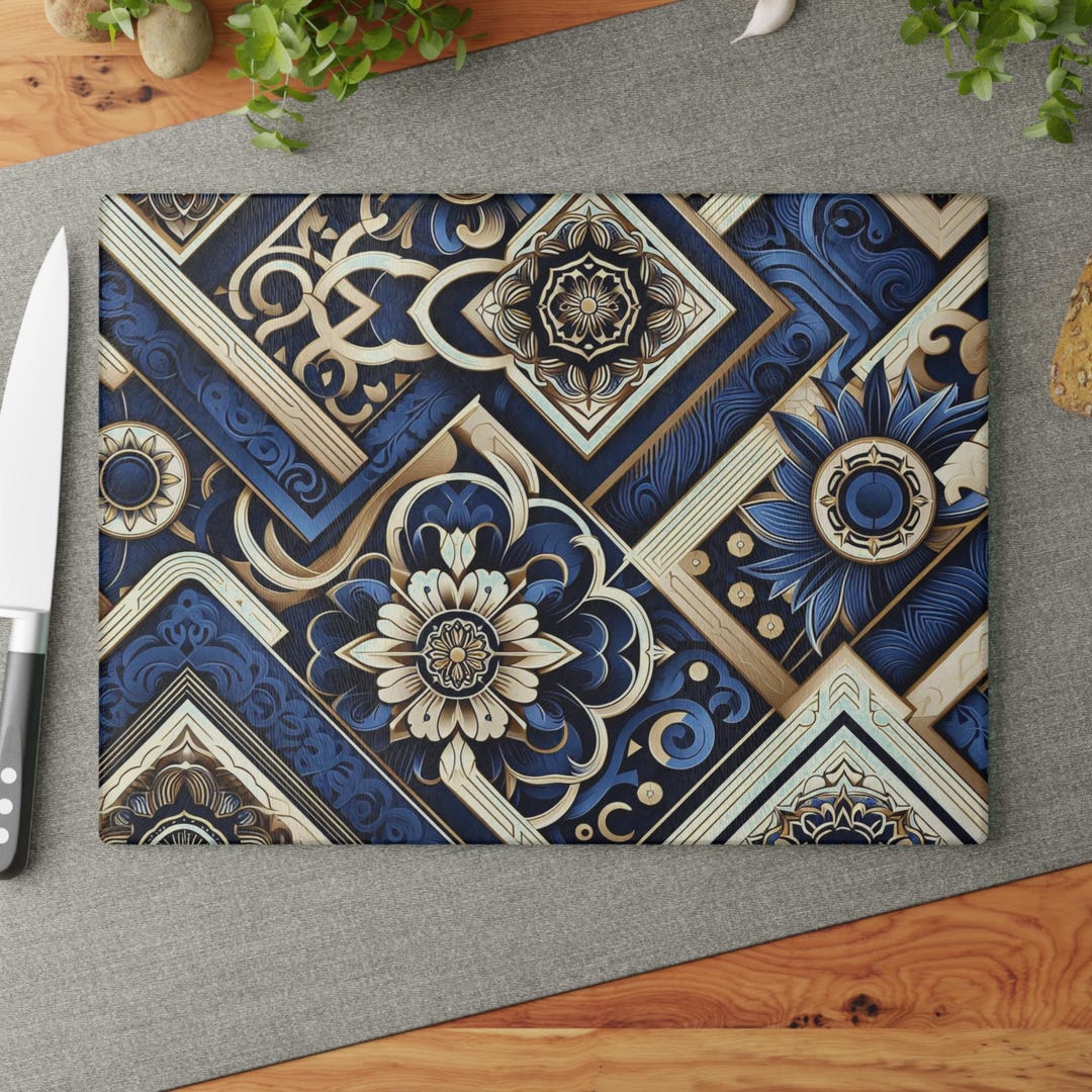 Royal Blue Modern Design Pattern. Glass Cutting Chopping Board. Kitchen ...